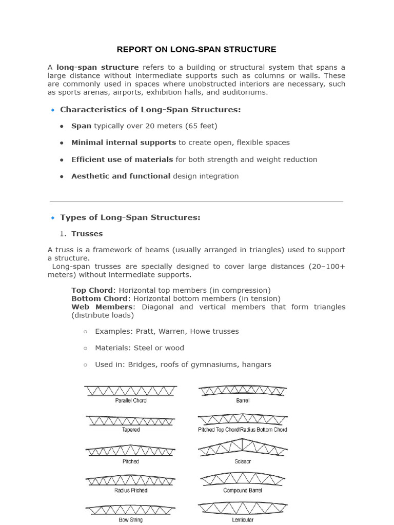 Report On Long Span Structure | PDF | Truss | Structural Engineering