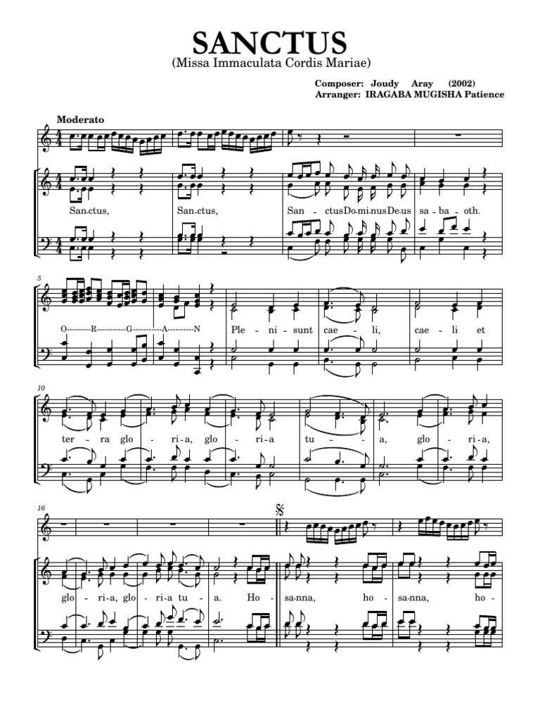 SANCTUS Missa Immaculata Cordis Marie by Joudy Aray (Arr@ IRAGABA M. Patience) | PDF