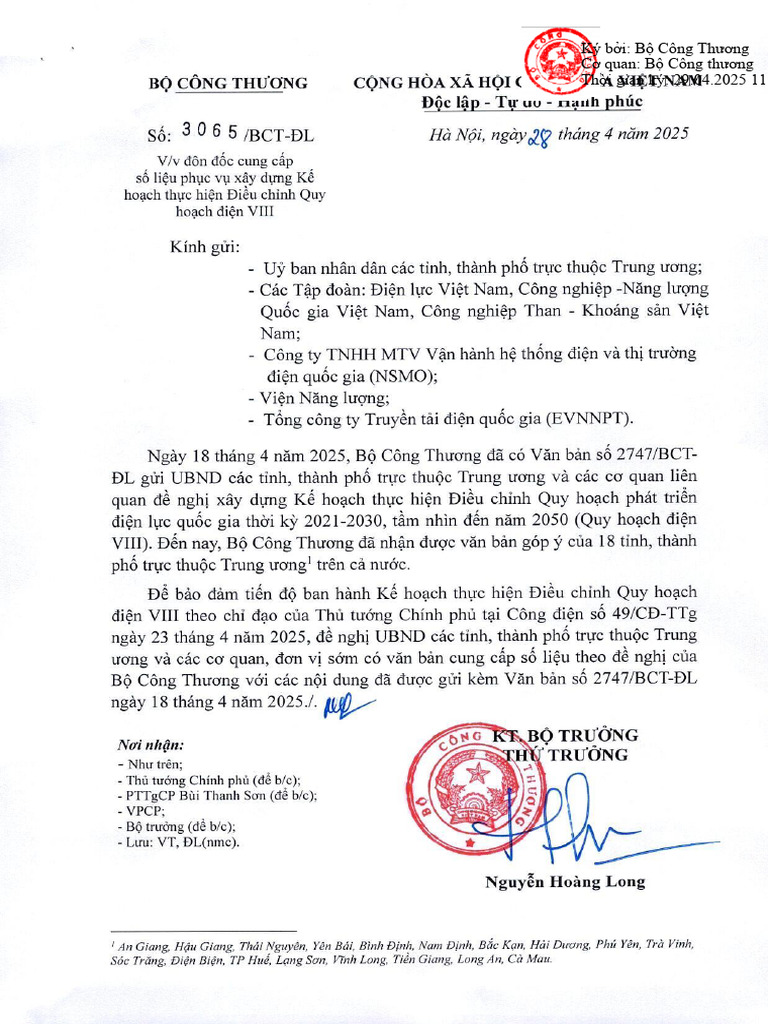 Cong Van So 3065 Ngay 28 4 2025 Cua Bo Cong Thuong | PDF