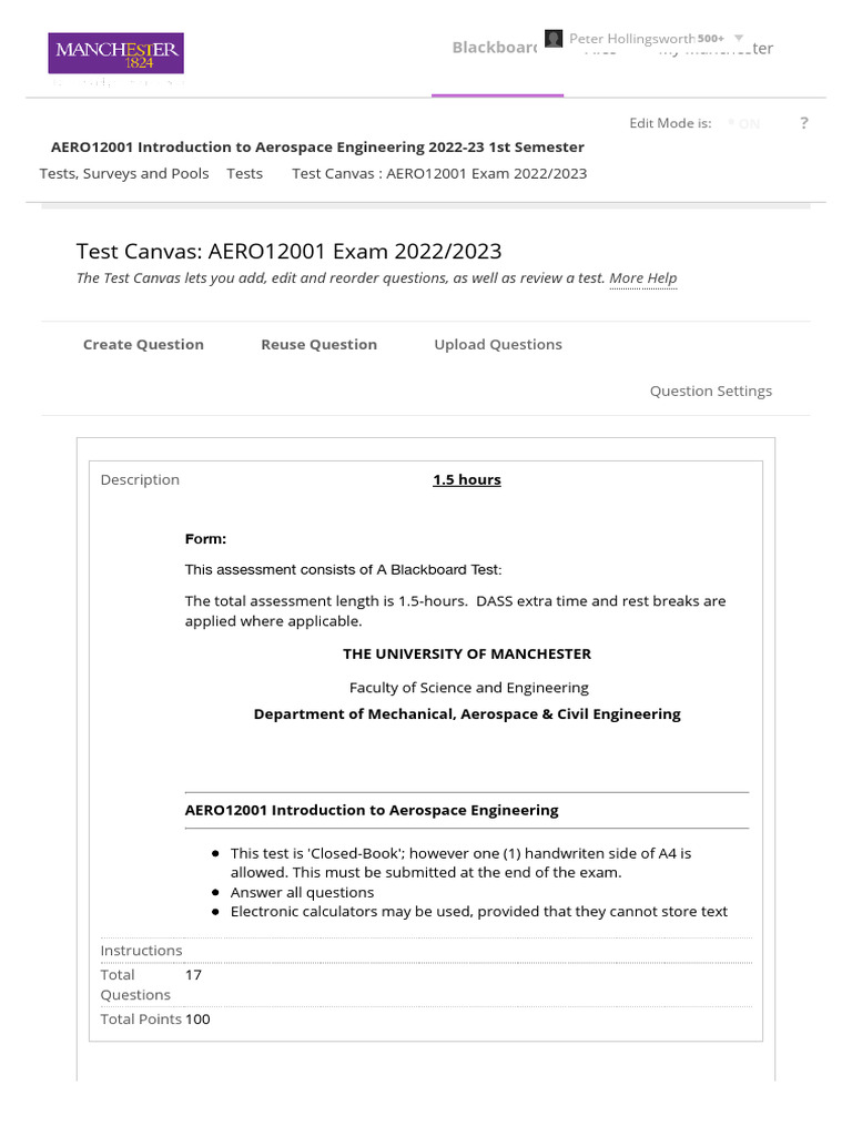 AERO12001 Exam Overview 2022/23 | PDF | Lift (Force) | Airfoil