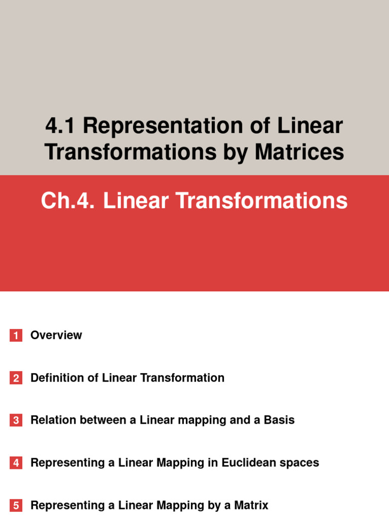 4.1 Representation of Linear Transformations | PDF | Linear Map | Matrix (Mathematics)