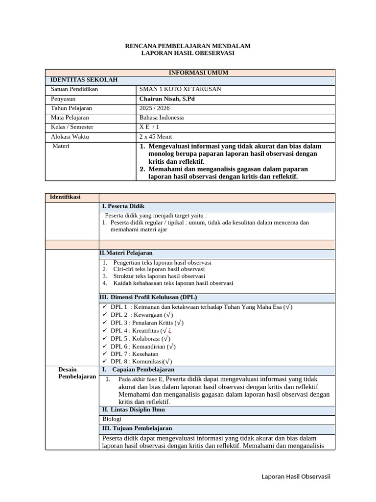 Contoh RPM Pembelajaran Bahasa Indonesia | PDF