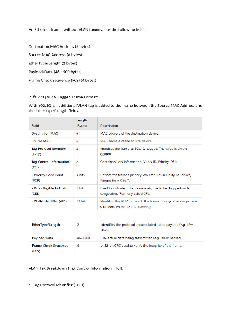 An Ethernet Frame N VLAN Tag Format | PDF