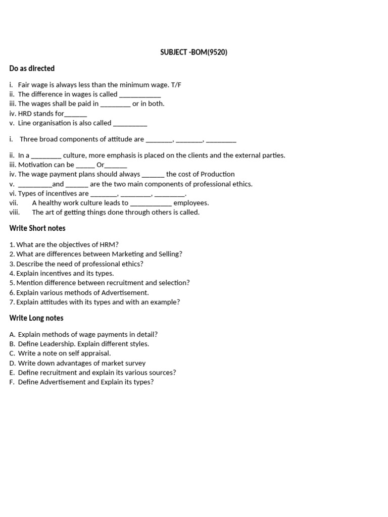 BOM tutorial sheet | PDF