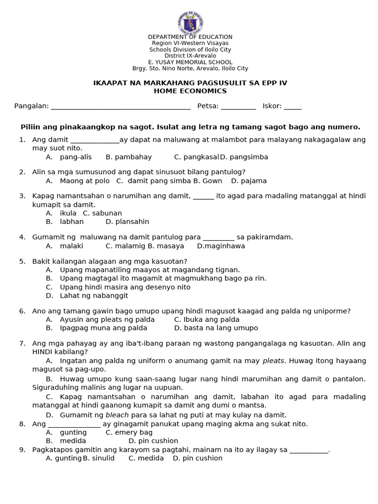 Epp 4 He 4TH QTR | PDF