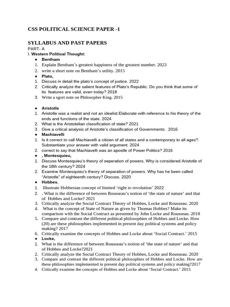 CSS Political Science Paper 1 Detailed Past Past Papers | PDF | Georg Wilhelm Friedrich Hegel ...