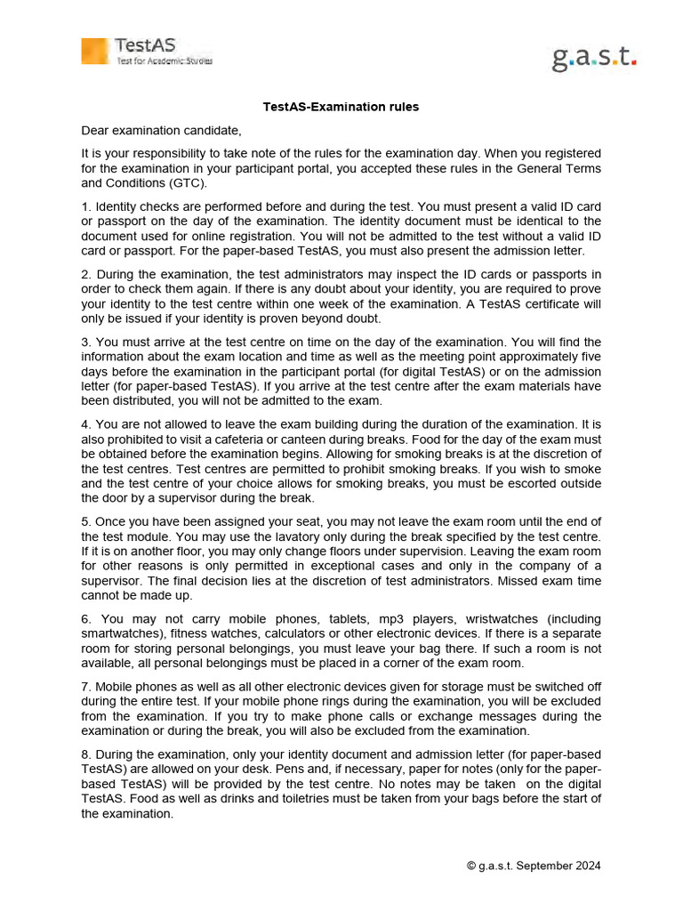 Testas Examination Rules | PDF | Identity Document