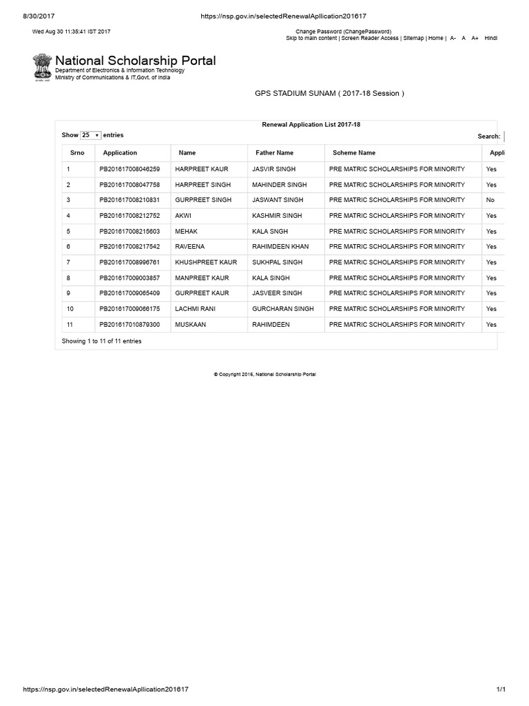 National Scholarship Scheme Renewal Application 17-18 | PDF