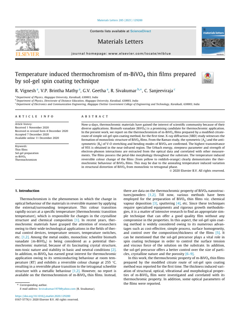 Temperature Induced Thermochromism of M-BiVO4 Thin Films Prepared by ...