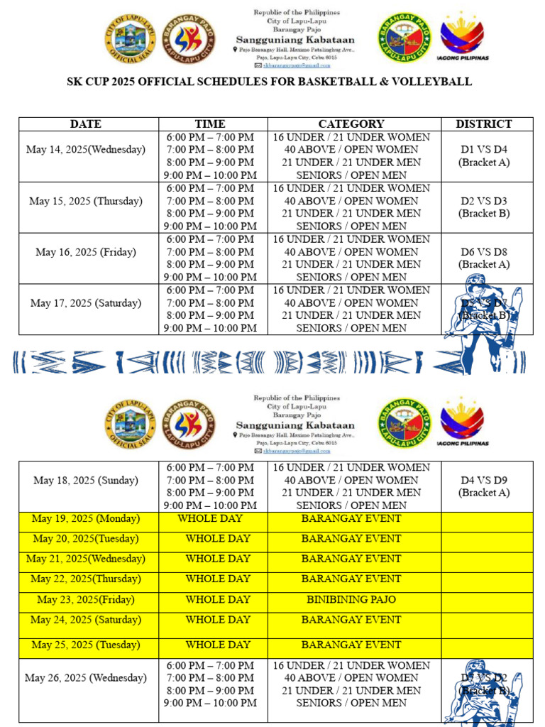 SK Cup 2025 Basketball & Volleyball Schedule | PDF | Chess Theory ...