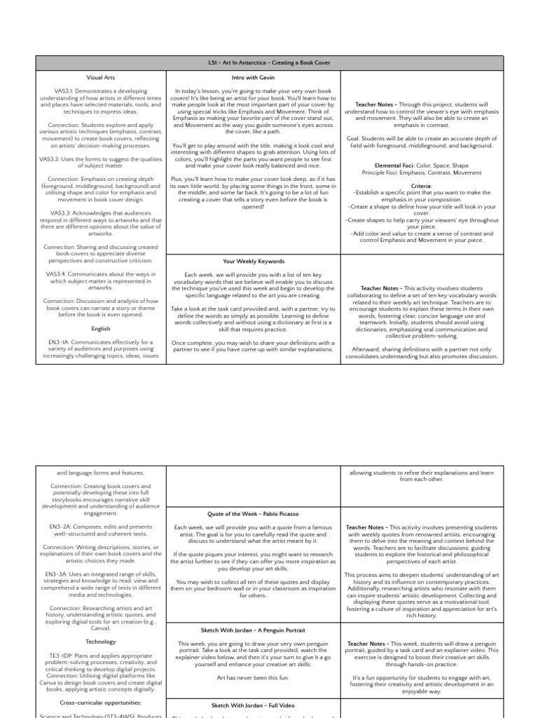 LS1 - Art in Antarctica - Creating A Book Cover | PDF | Creativity ...