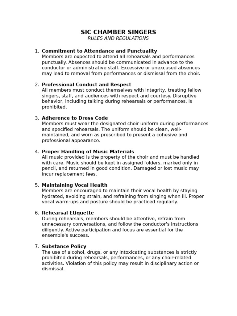 SIC CHAMBER SINGERS Rules and Regulation | PDF | Choir | Conducting
