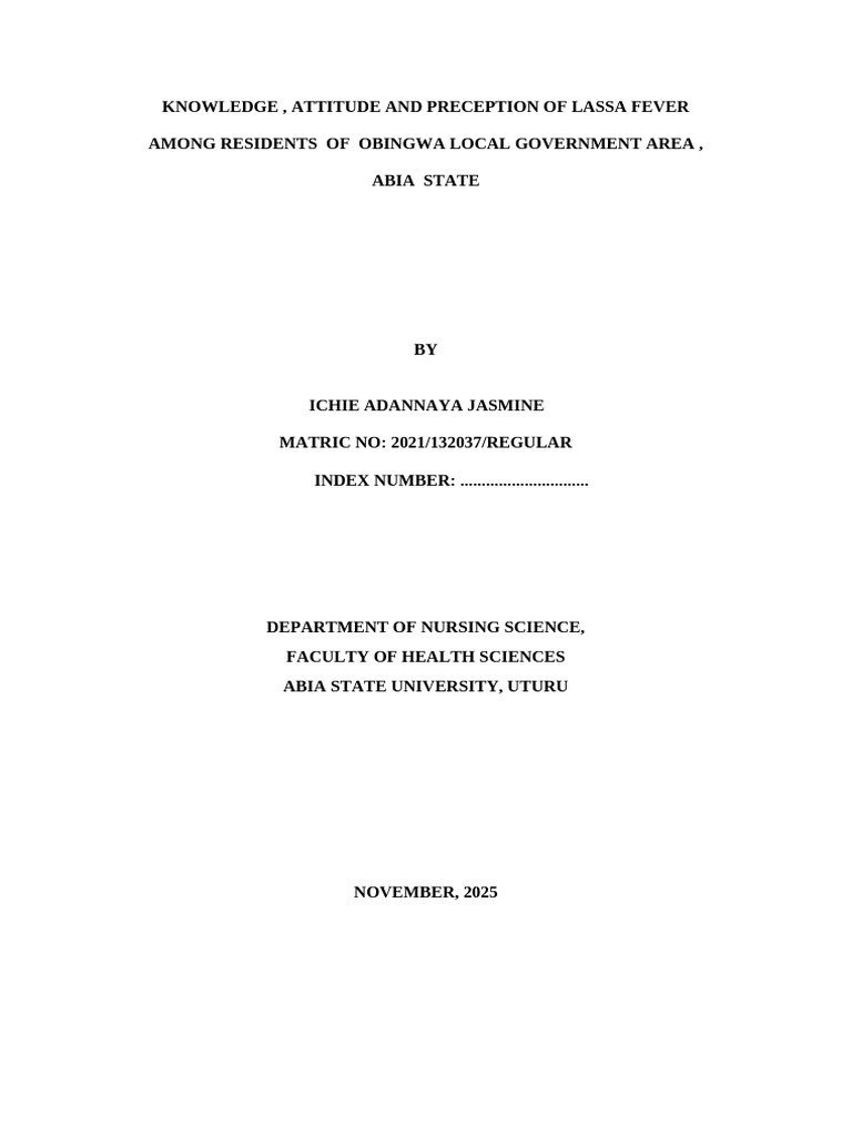 Knowledge, Attitude, and Perception of Lassa Fever Among Residents of Obingwa Local Government ...