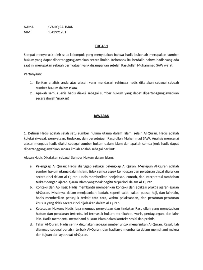Tugas 1 Hukum Islam Dan Acara Peradilan Agama - Valiq | PDF