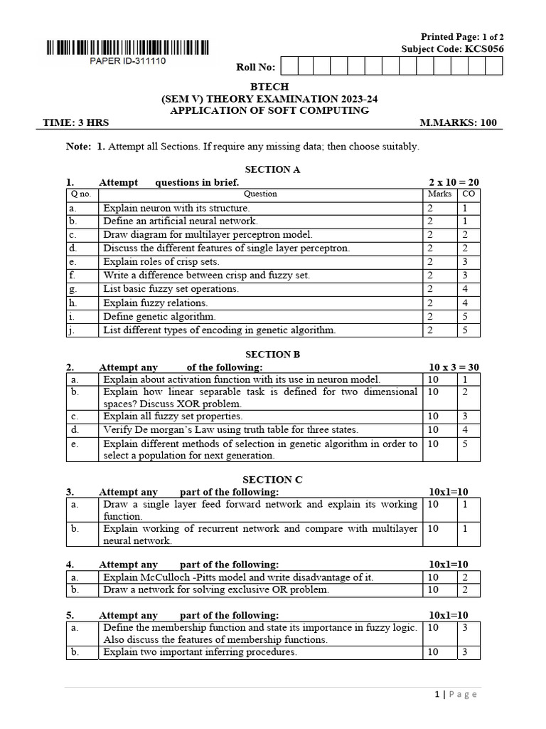 Kcs056 Application of Soft Computing | PDF | Fuzzy Logic | Applied Mathematics