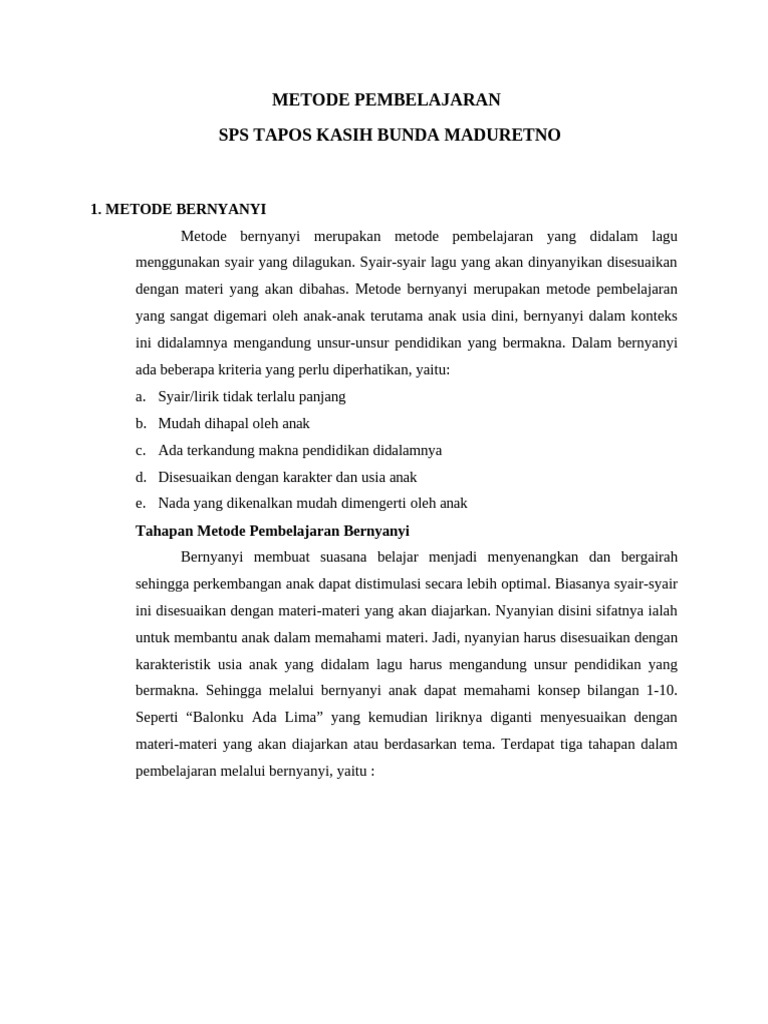 Metode Pembelajaran Bernyanyi dan Bermain | PDF