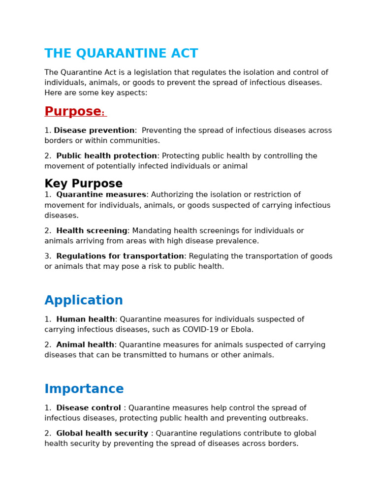 Overview of Quarantine Act & Zoonotic Diseases | PDF | Occupational ...