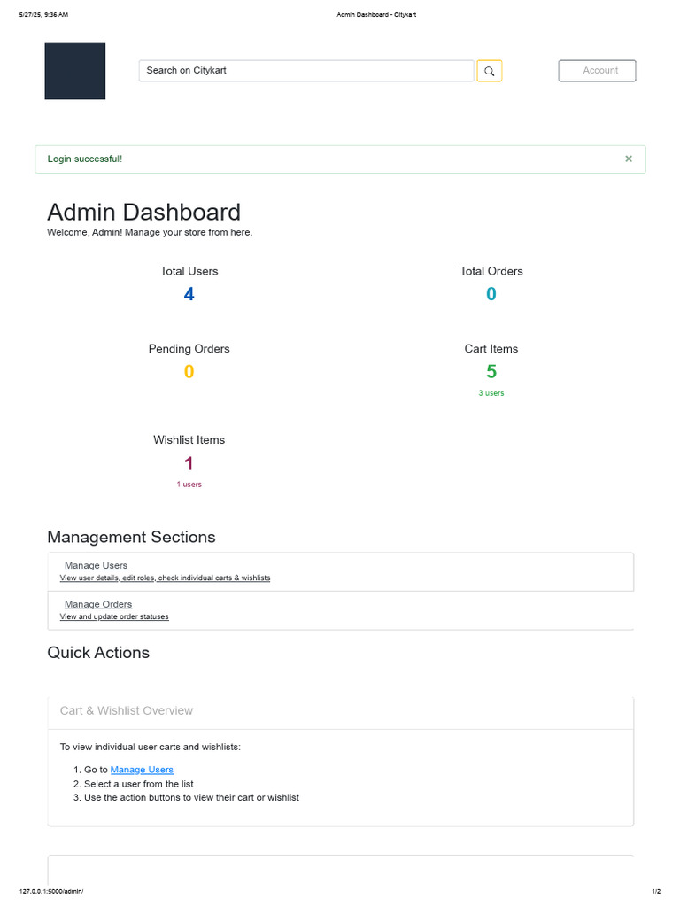 Admin Dashboard - Citykart | PDF