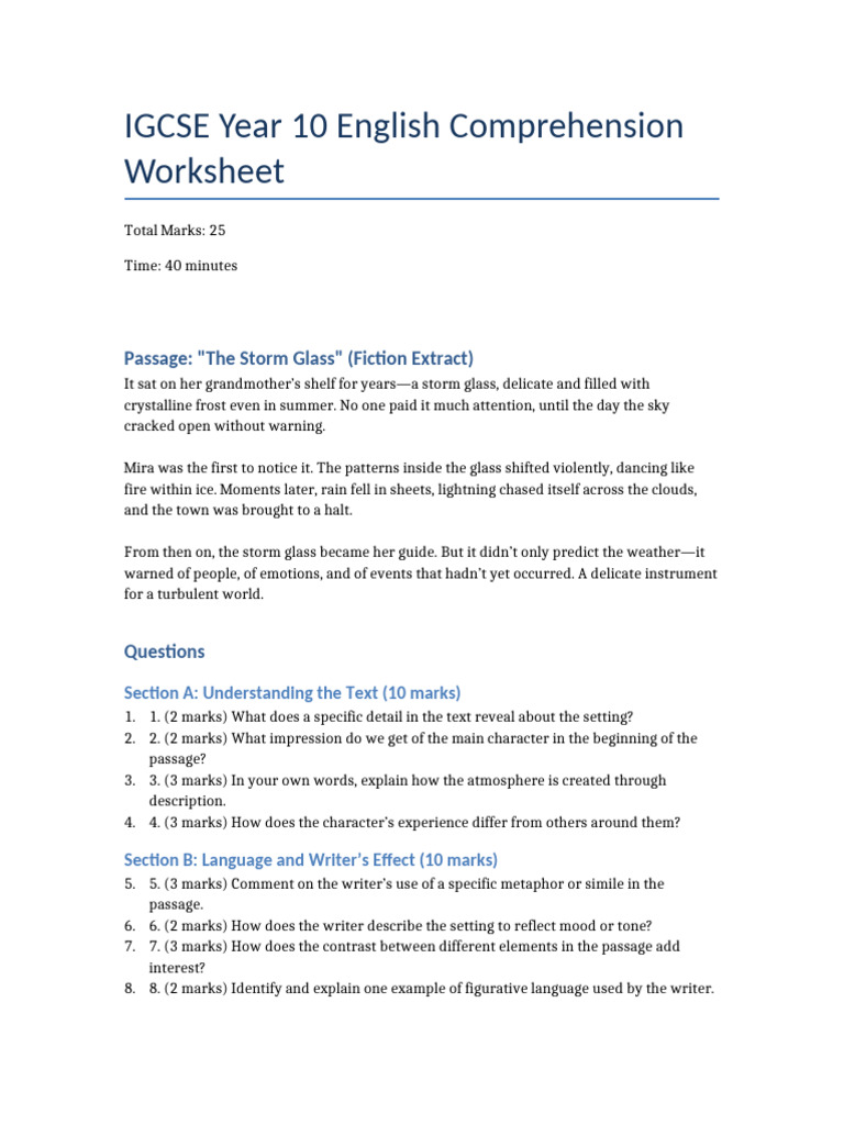 IGCSE English Comprehension StormGlass | PDF