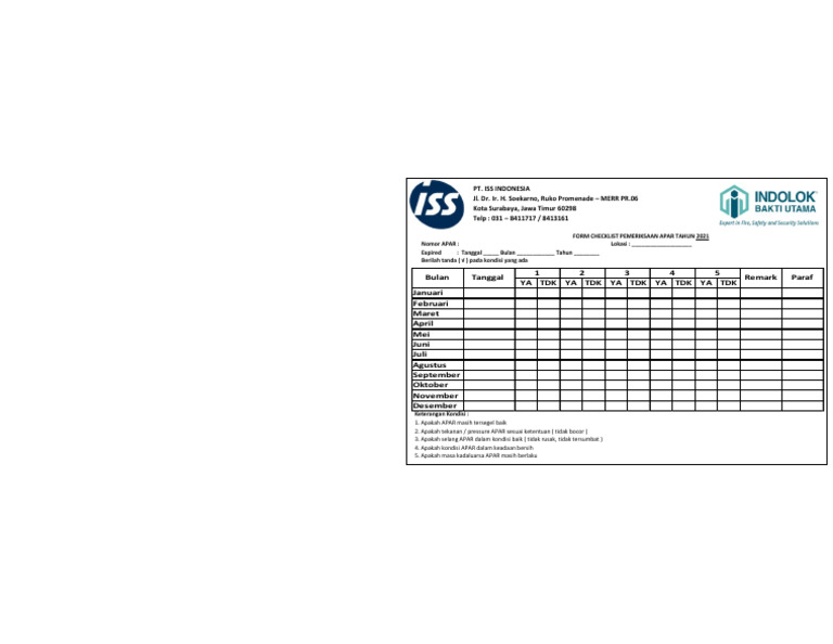 Format Checklist Tabung APAR | PDF
