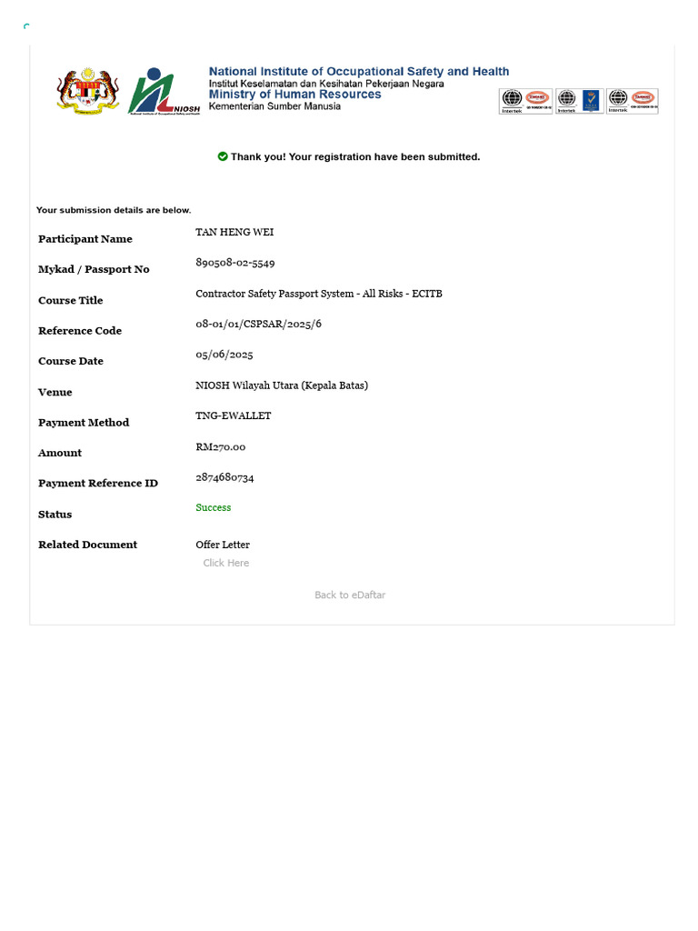 NIOSH_E-Daftar_ Induction & Safety Passport Program | PDF