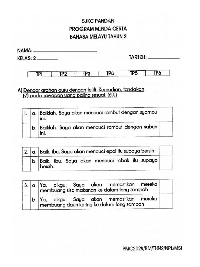 p2 BM Exam Paper Pandan 2024 | PDF
