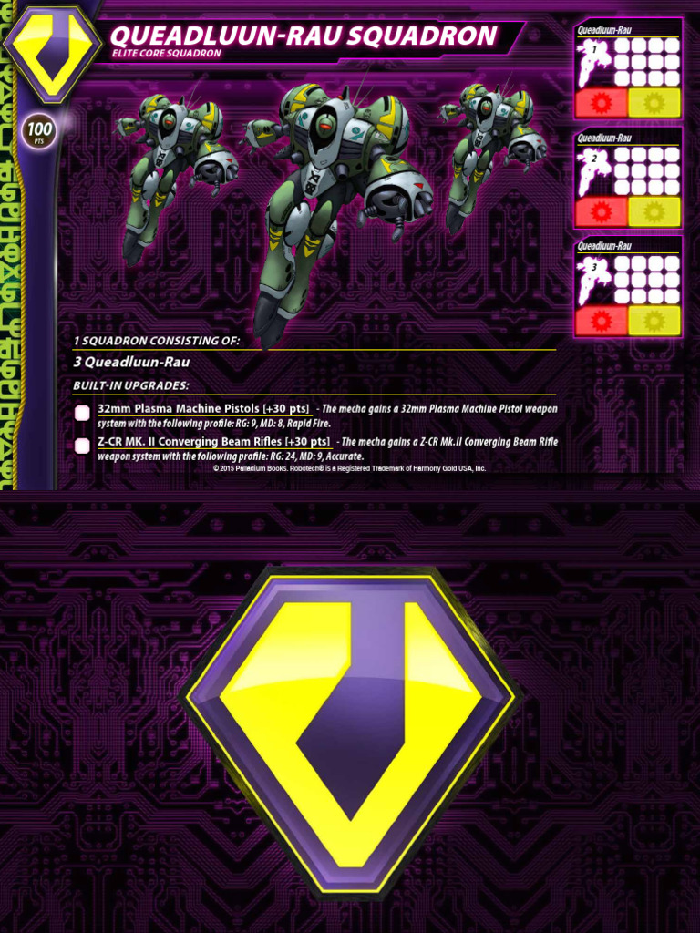 Zentraedi Queadluun Rau Squadron Core Force Card For Robotech R RPG ...