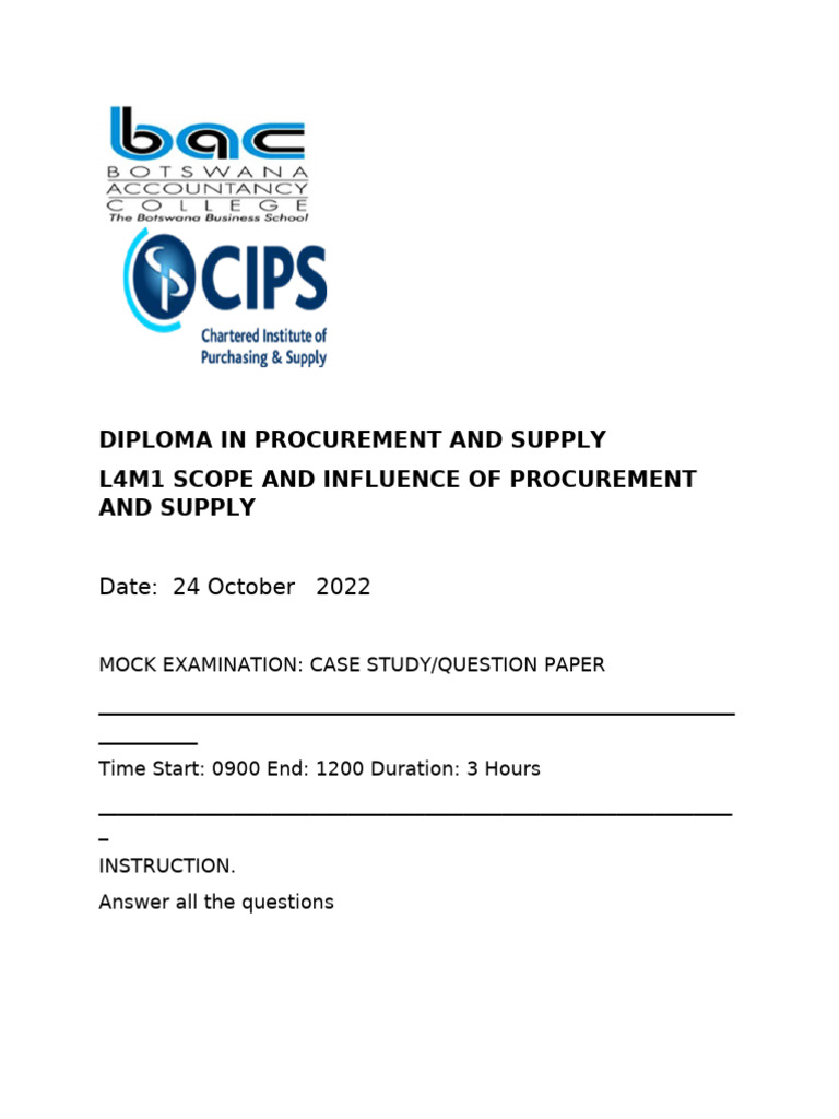 L4M1 Mock Exam October 2022 NNETE GWNETH CHERE | PDF | Procurement ...