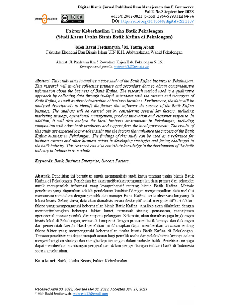 Digital+Bisnis+ +Volume+2,+No.+3,+September+2023+Halaman+64 74 | PDF