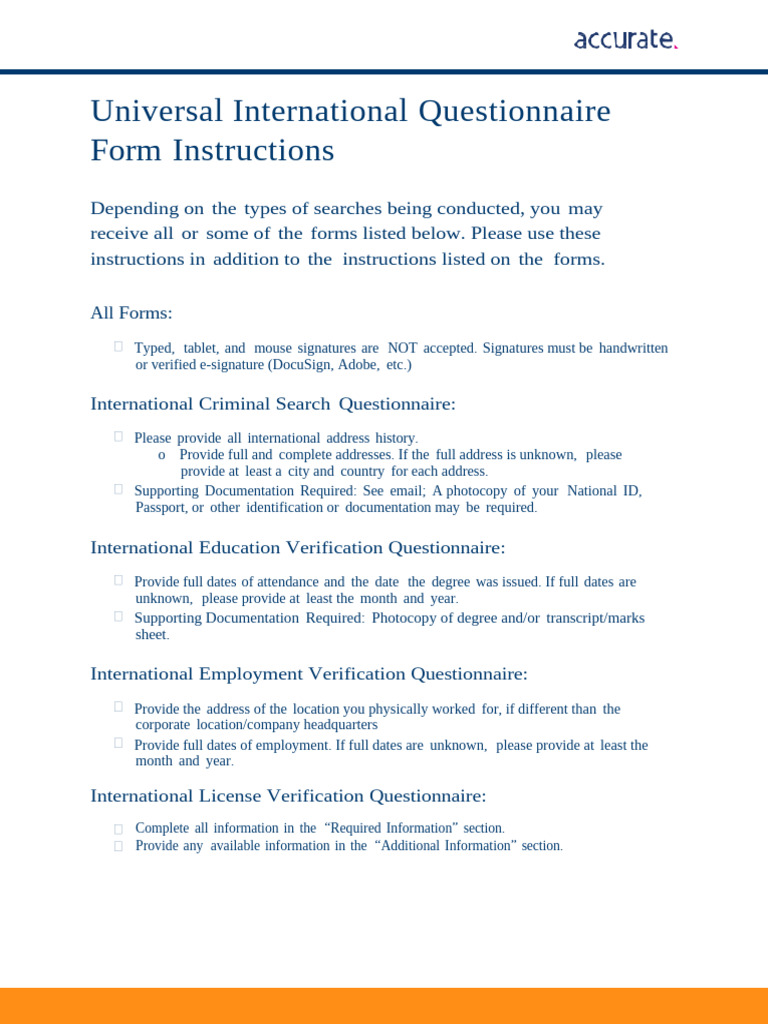 Universal International Questionnaire Form Instructions-1 | PDF