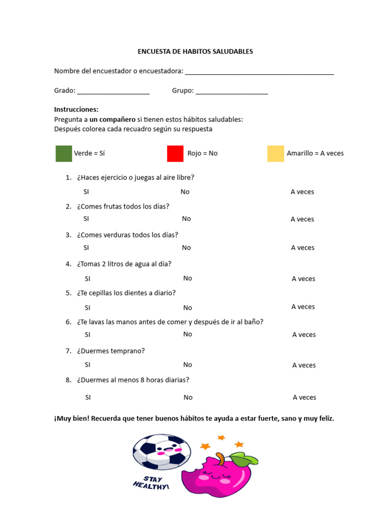 Encuesta de Habitos Saludables | PDF