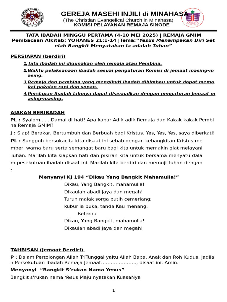 TI-REMAJA-GMIM-MINGGU-PERTAMA-4-10-MEI-2025- | PDF