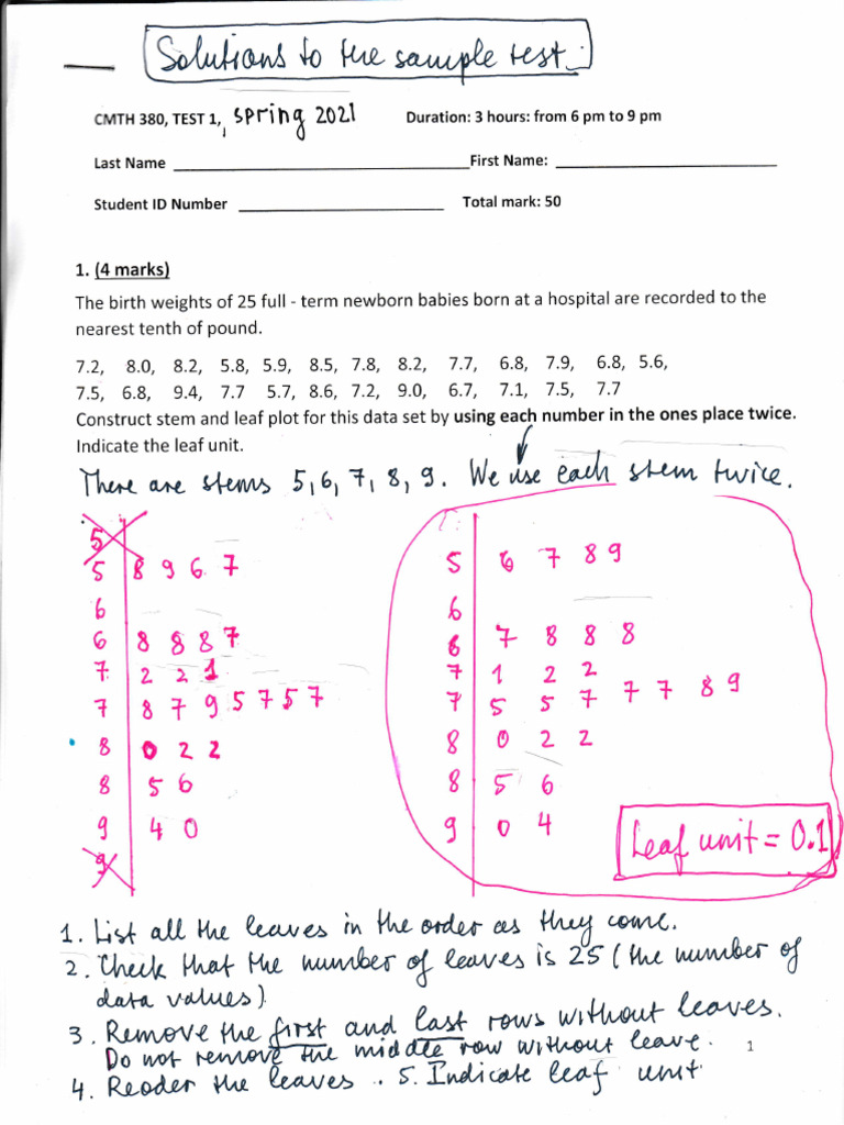 SAMPLE TEST 1, Spring 2021, Answers and Solutions | PDF | Applied ...
