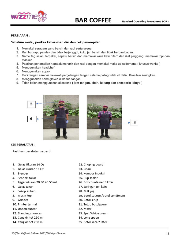 BAR COFFEE - Standard Operating Procedure (SOP) - 15 Maret 2025 | PDF