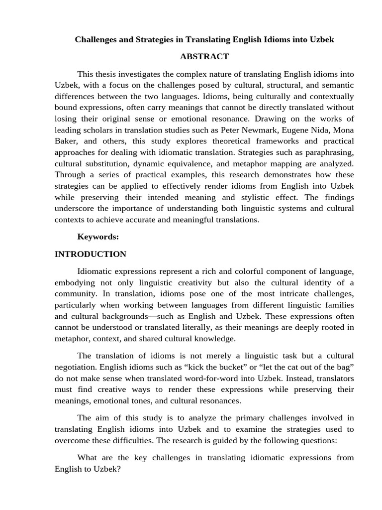 Translating English Idioms to Uzbek | PDF | Idiom | Translations
