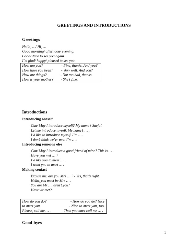 Greetings and Introductions | PDF