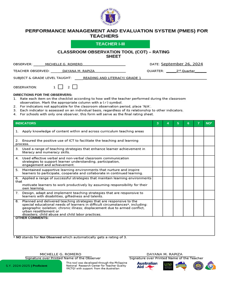Classroom Observation Tool for Teachers | PDF | Teachers | Learning