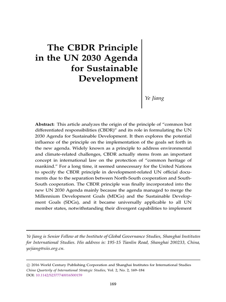 Ye 2016 The CBDR Principle in The Un 2030 Agenda For Sustainable ...