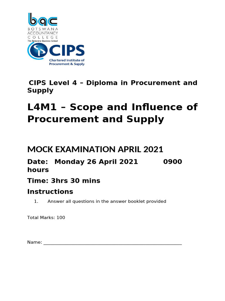 CIPS Level 4 Mock Exam: Procurement Insights | PDF | Procurement ...
