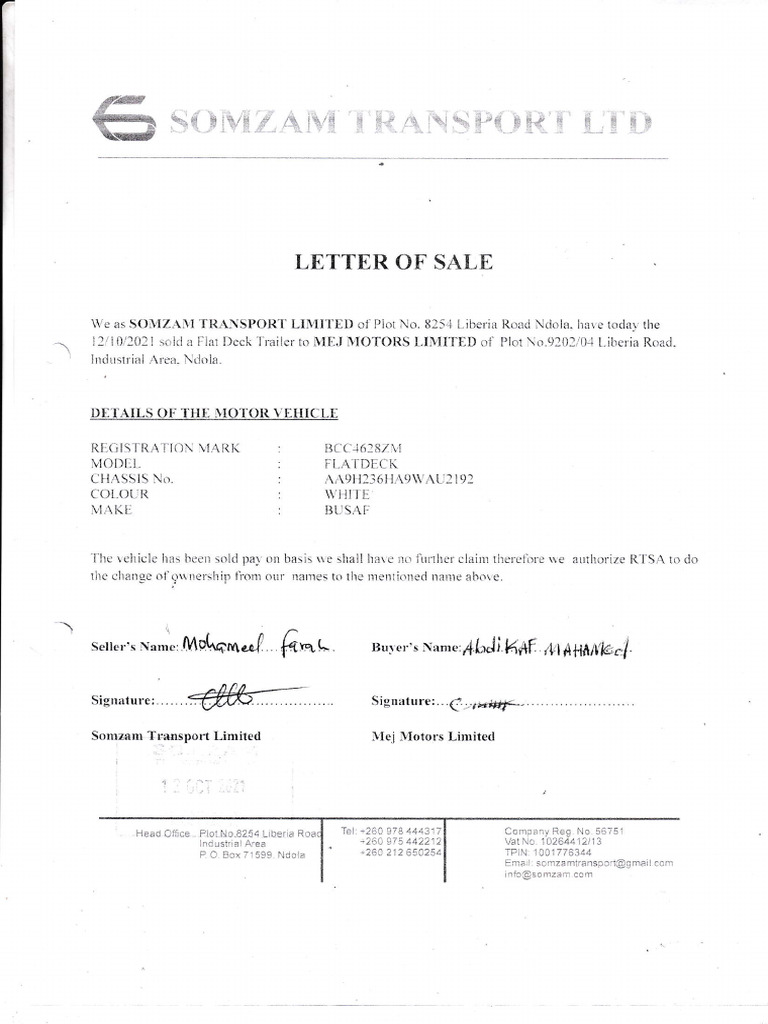 Letter of Sale BCC 4628zm | PDF