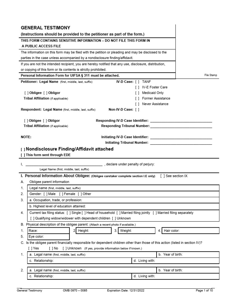 General Testimony Form for UIFSA Cases | PDF | Child Support | Social ...