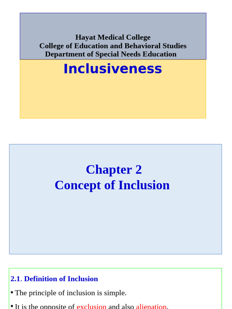 Chapter 2 - FINAL Concept of Inclusion | PDF | Social Exclusion | Disability
