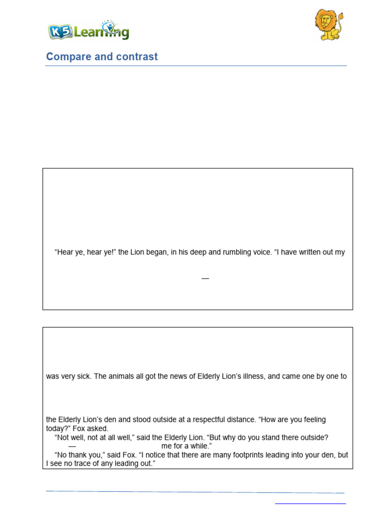 Compare & Contrast - Reading Comprehension Worksheets For Grade 5 | PDF