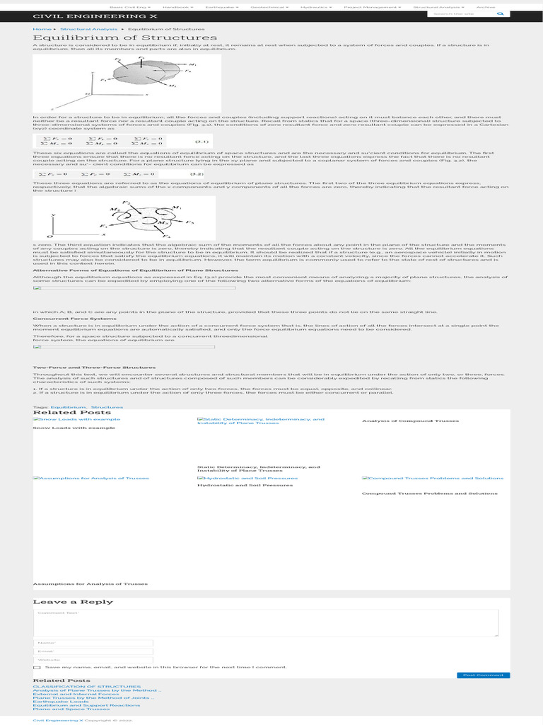 Equilibrium of Structures - Civil Engineering X | PDF | Force | Equations