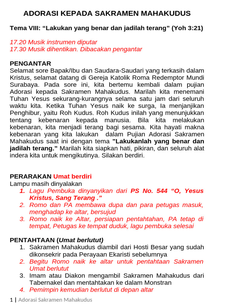 Adorasi Sakramen Mahakudus: Pujian dan Doa | PDF