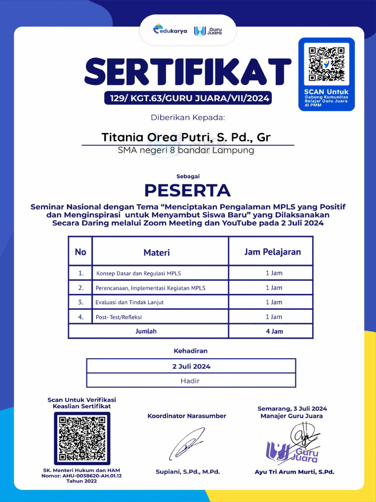Sertifikat 3 Titania Orea | PDF