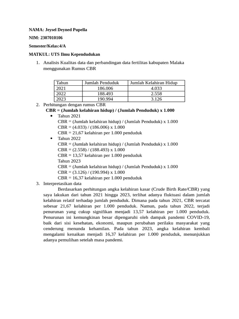 Uts Ilmu Kependudukan Jeysel Deyned Pupella | PDF
