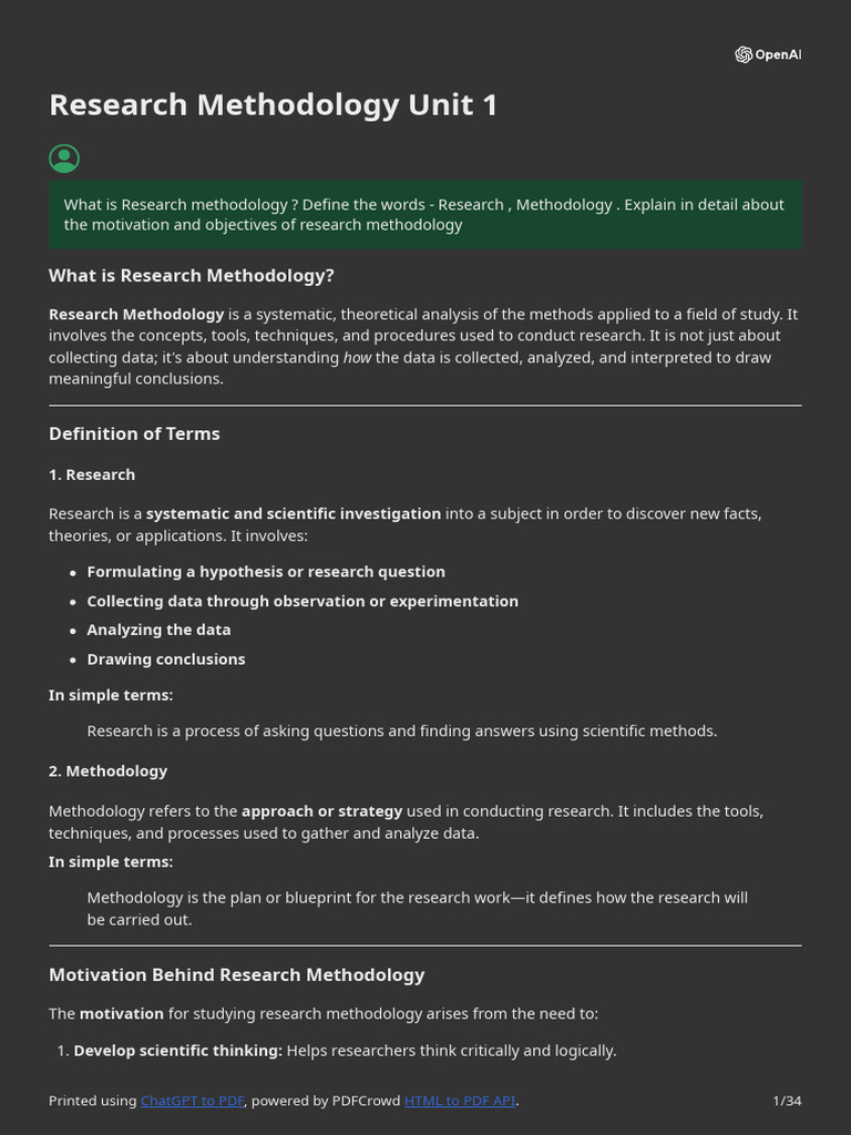 Research Methodology Unit 1 | PDF | Methodology | Scientific Method