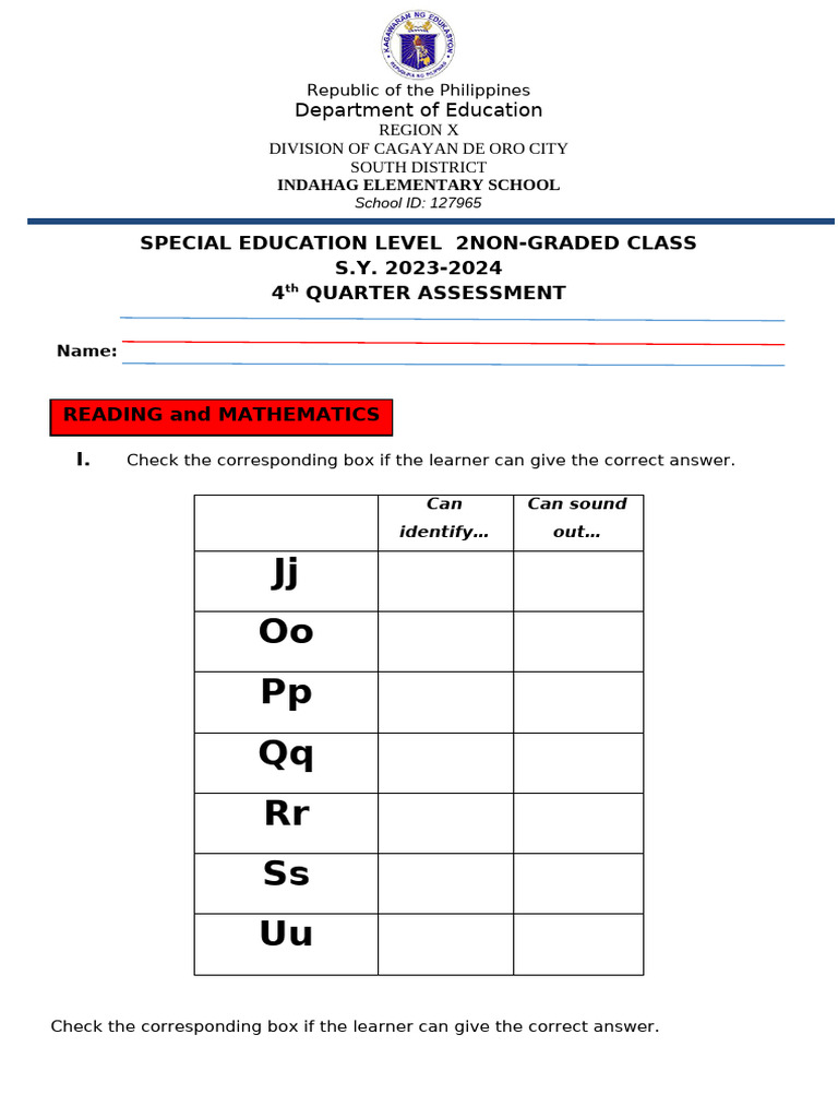 4th Quarter Examination-Level 1 | PDF
