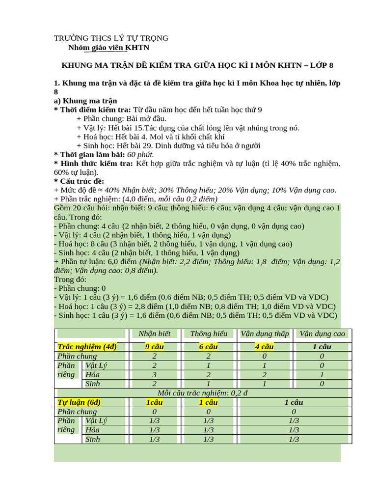 KHTN 8 - Ma Tran de | PDF